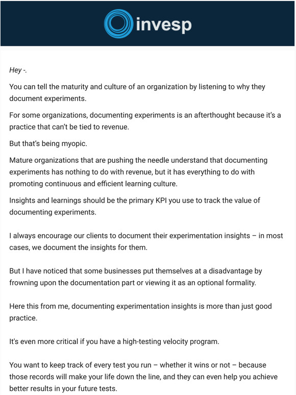Invesp: How are you documenting your experimentation insights? | Milled