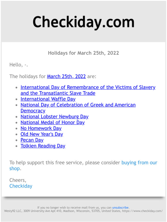 Checkiday: Holidays for March 25th, 2022! | Milled