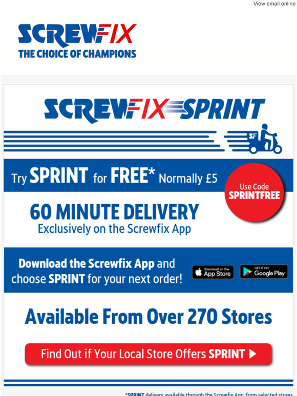 Screwfix: Try Our 60 Minute Sprint Delivery Service For FREE! | Milled