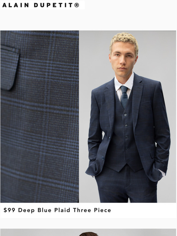 Alain Dupetit: All-New Deep Blue Plaid 3-Piece | Many Styles Back in ...