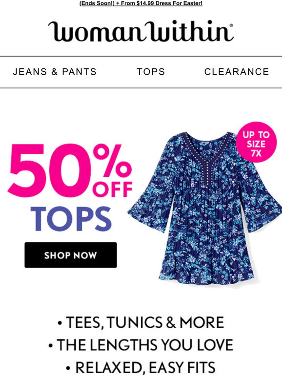 Woman Within: 50% Off Tops! So Many Deals Are Waiting! | Milled