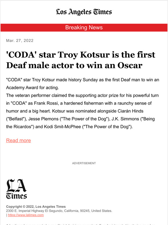 Los Angeles Times: Breaking News: 'CODA' star Troy Kotsur is the first ...