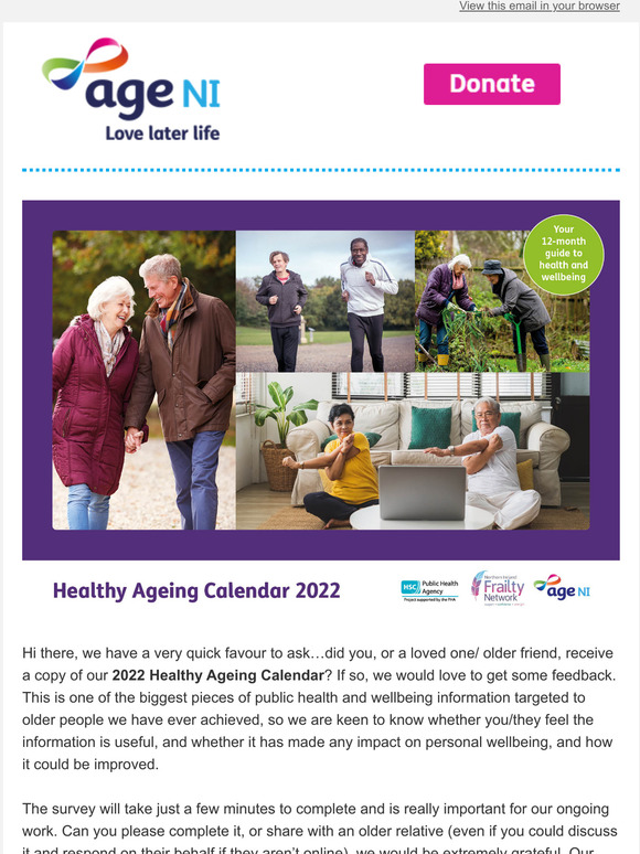 Age UK: Healthy Ageing Calendar 2022 Feedback | Milled
