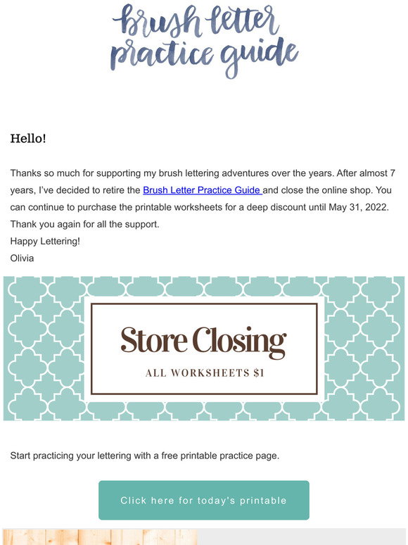 MJHdesigns: Store Closing and Free Printable Brush Lettering Worksheet ...