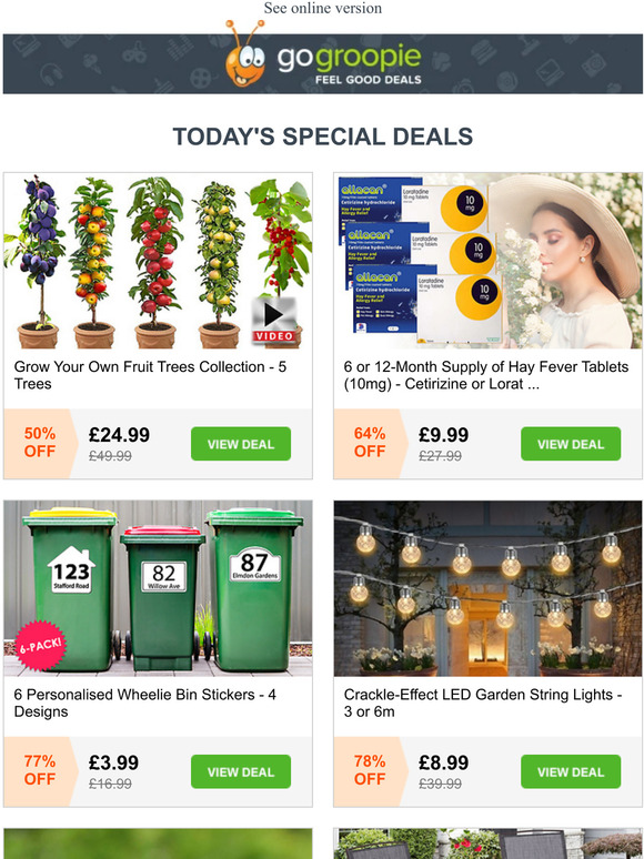 Go Groopie: Grow Your Own 5 Fruit Trees 24.99 | 360 Hay Fever Tablets ...