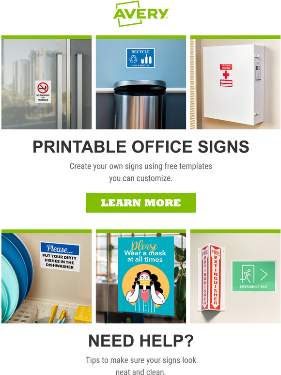 Avery: Printable Office Signs | Milled