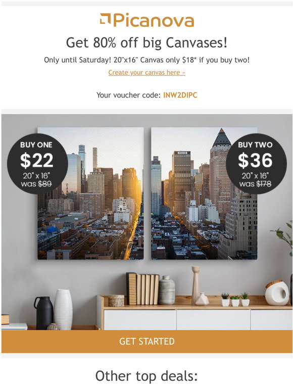 Picanova: 2 days - Buy 2 Canvases & Take -80% | Milled
