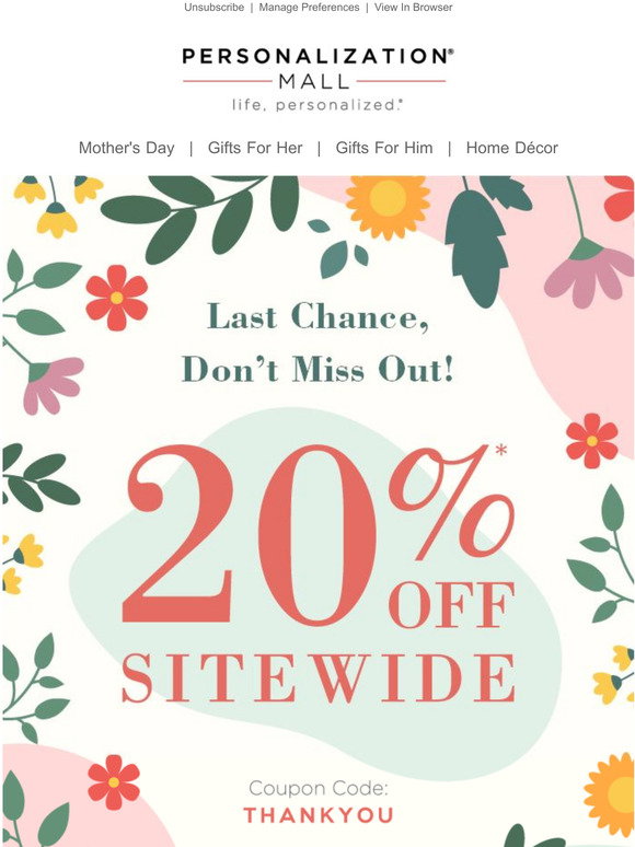 Personalization Mall: Customer Appreciation Coupon Expires Today! | Milled