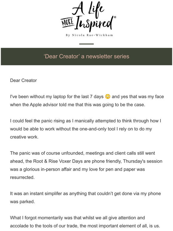 A Life More Inspired: Dear Creator 7 days without a laptop and why the ...