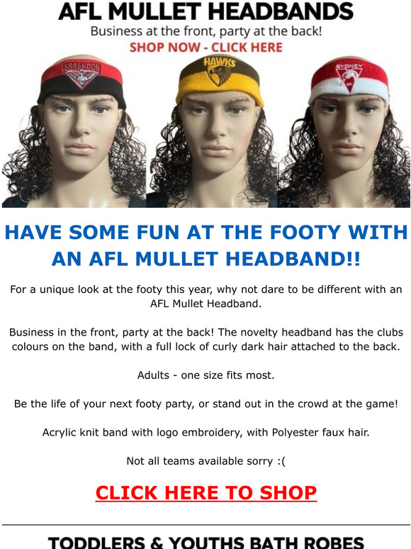 AFL Footy Shop: AFL Mullet Headbands - have some fun at the footy | Milled