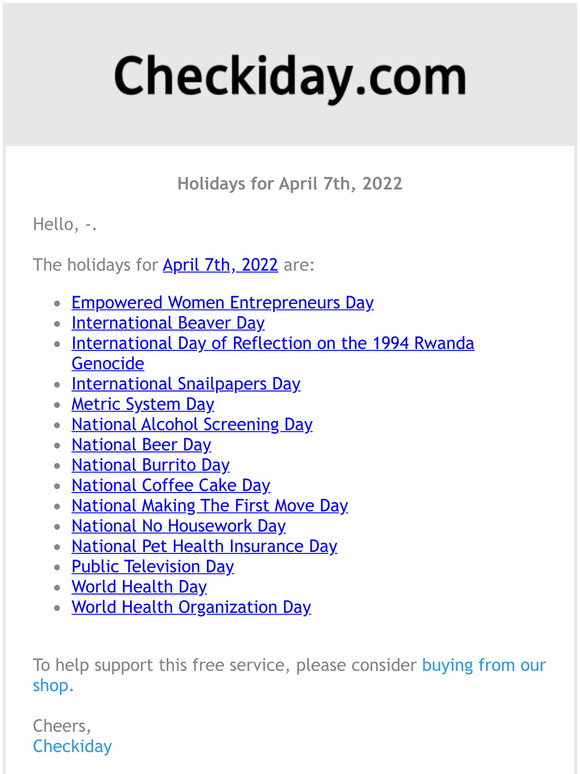 Checkiday: Holidays for April 7th, 2022! | Milled