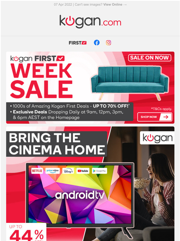 Kogan: Save up to 44% on TVs | Kogan First Week Sale* | Milled
