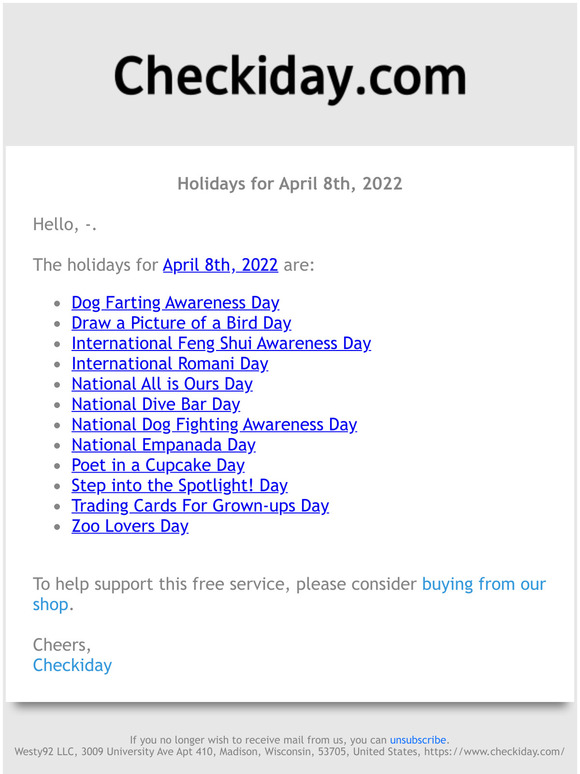 Checkiday: Holidays for April 8th, 2022! | Milled