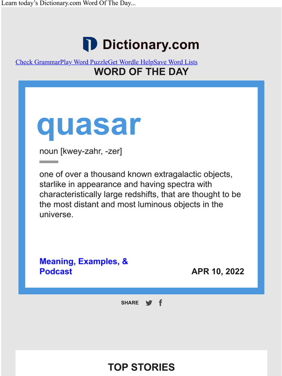 Dictionary.com: quasar | Word of the Day | Milled