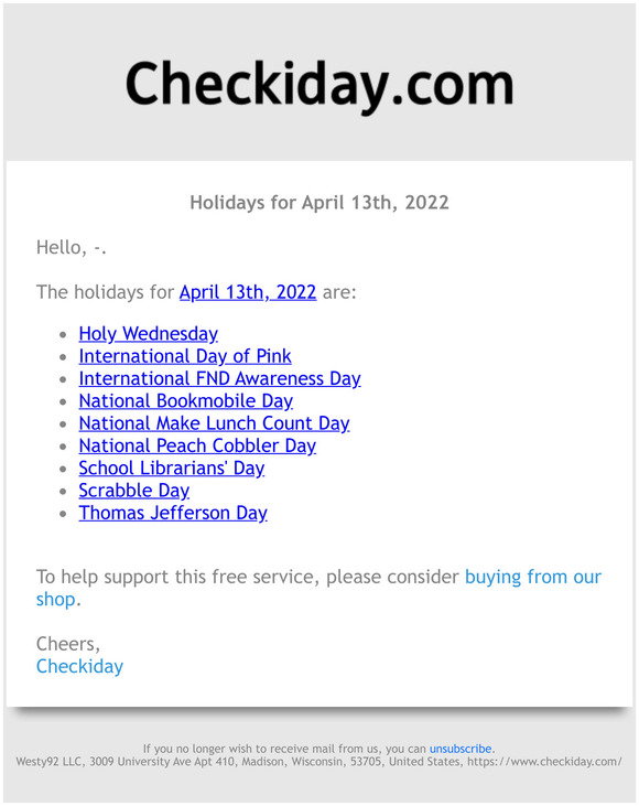 Checkiday: Holidays for April 13th, 2022! | Milled