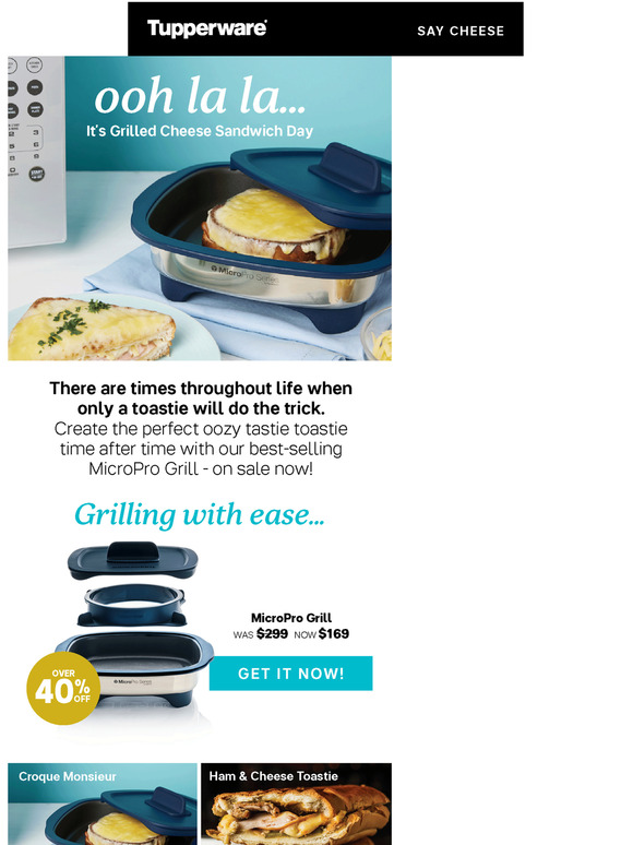 Tupperware: Grill that baby up, it's Grilled Cheese Day! | Milled