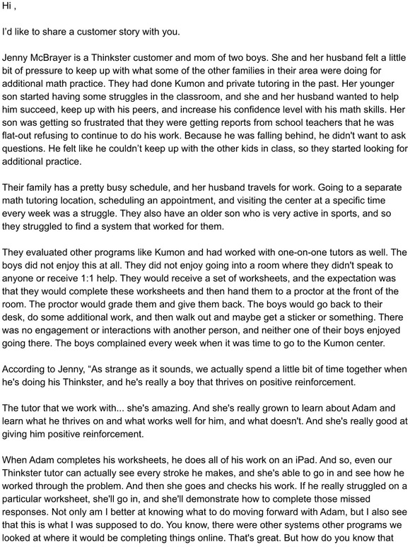 Thinkster Math: Parent case study: Jenny McBrayer, mom of two boys | Milled