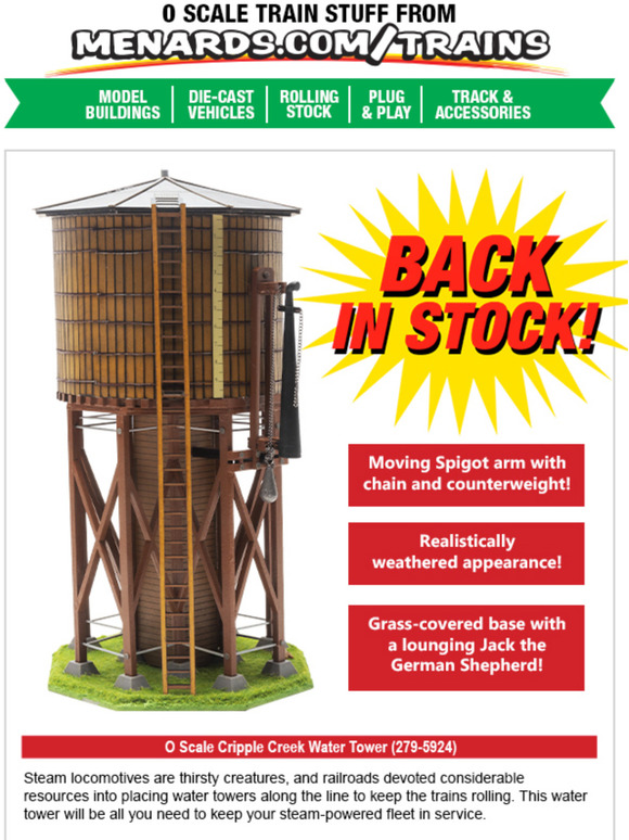Menards: Back In Stock! Cripple Creek Water Tower! | Milled