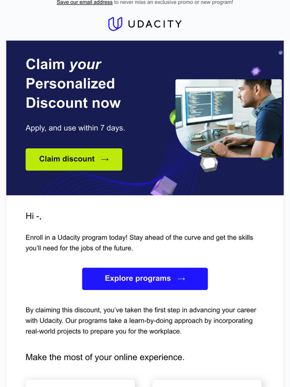 Udacity: Introducing NEW personalized discounts for you! | Milled