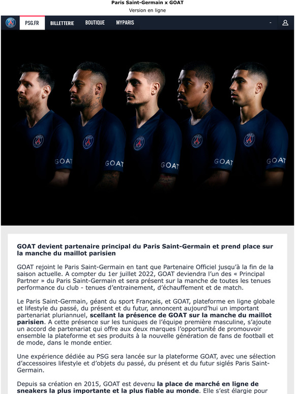 Paris Saint-Germain: GOAT, nouveau partenaire principal du Paris Saint ...