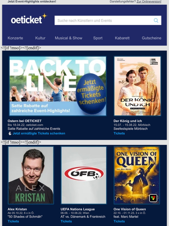 oeticket.com: Ostern bei OETICKET | Alex Kristan | Der Knig und ich | uvm. | Milled
