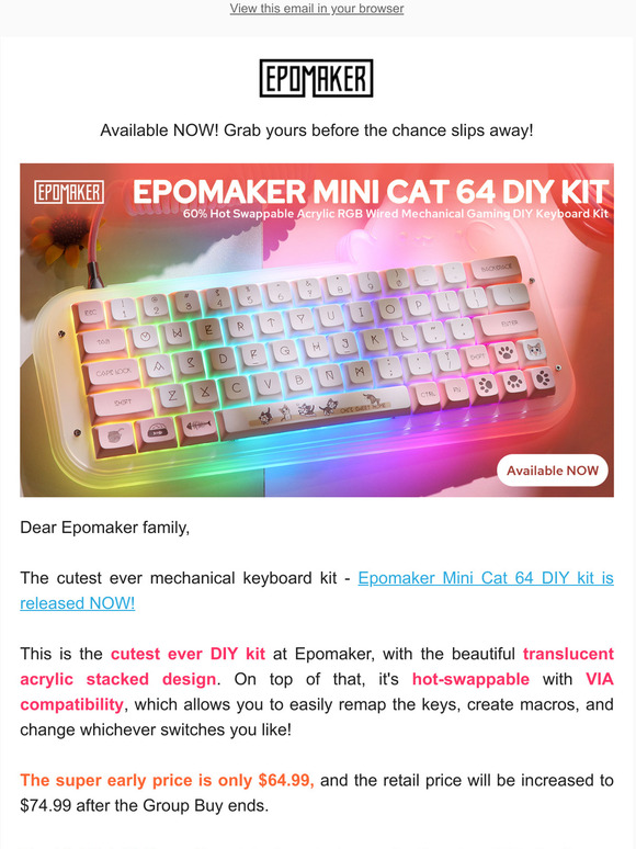 Epomaker: Available NOW Epomaker Mini Cat 64 Group Buy is Launched | Milled