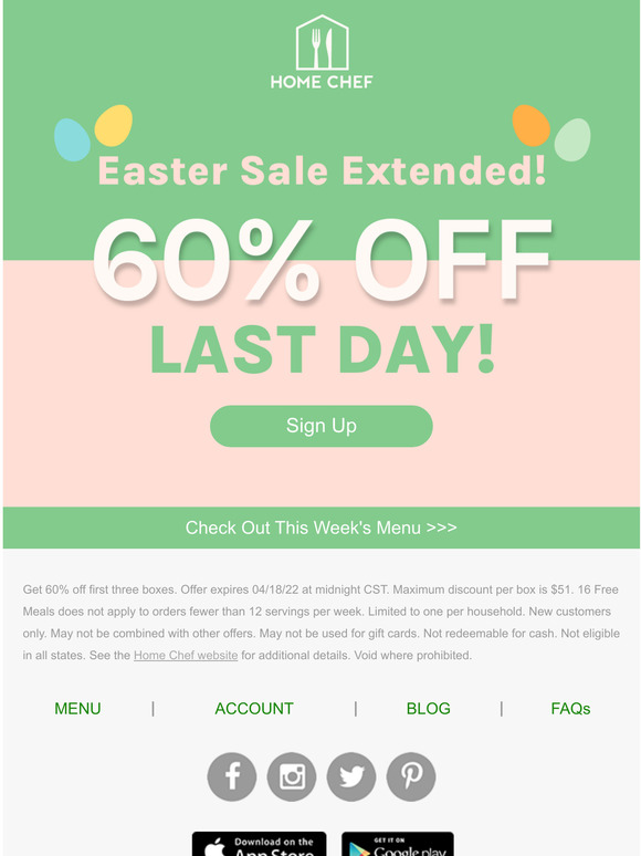 Home Chef: Weve extended our Easter Flash Sale for ONE MORE DAY | Milled