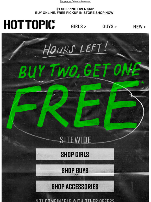 Hot Topic: Hours left to grab B2G1 Free on merch faves. | Milled