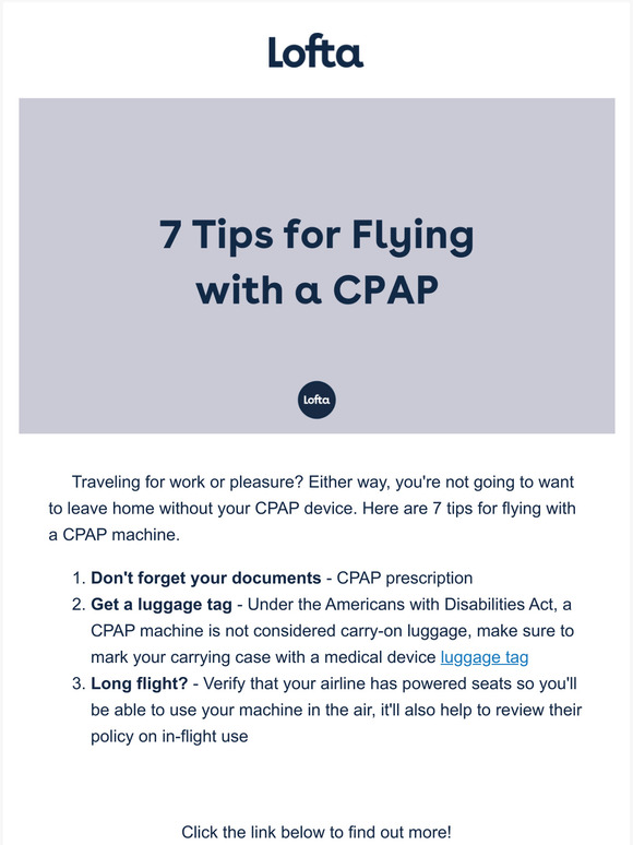 Lofta: 7 Tips for Flying with a CPAP | Milled