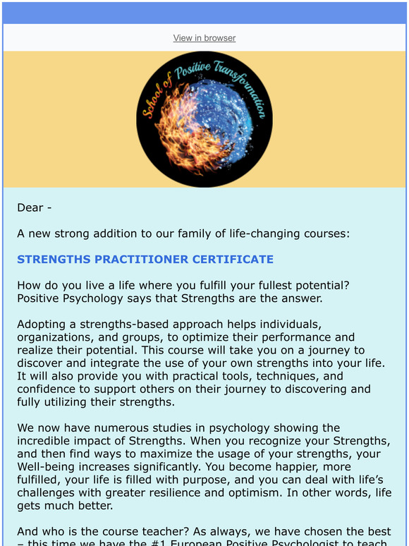 School of Positive Transformation: Strengths Practitioner Certificate ...