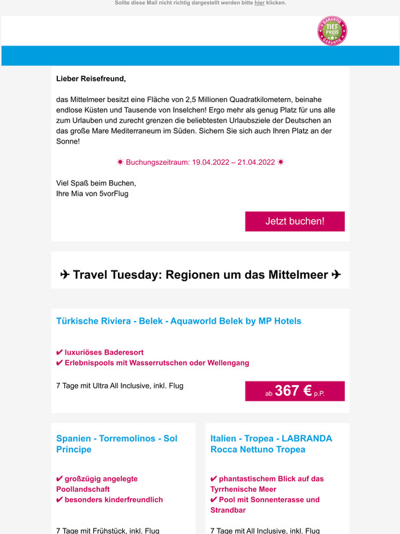 5vorFlug DE: Es gehts ans Mittelmeer lieber Reisefreund ! | Milled