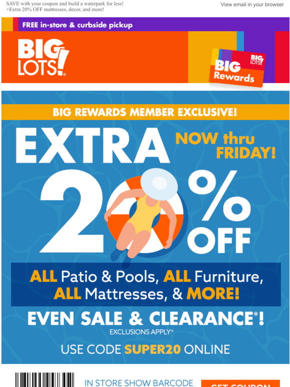 Big Lots: Extra 20% OFF pools, patio, and more! Make a splash out back ...