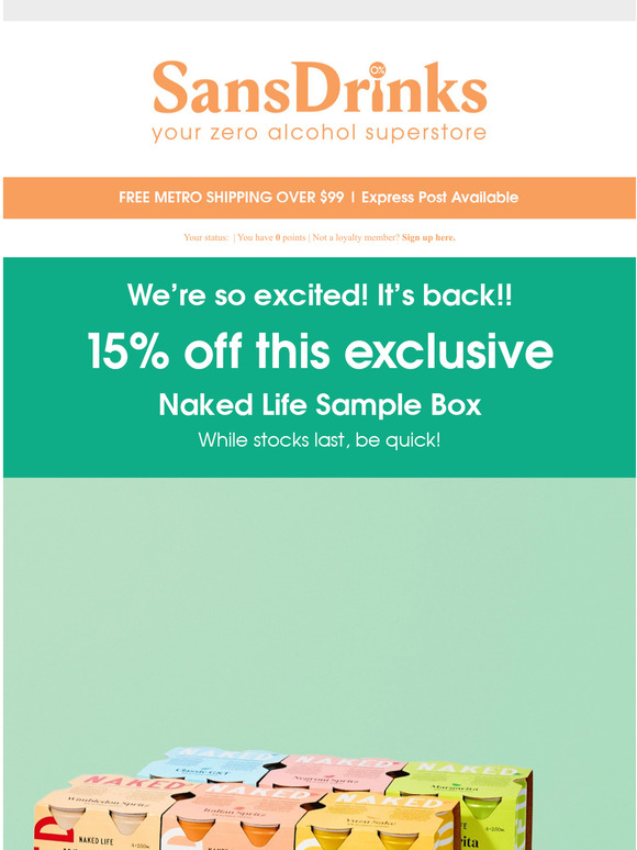 Sans Drinks: This sold out last time! 15% off Naked Life Sample Box is back! | Milled