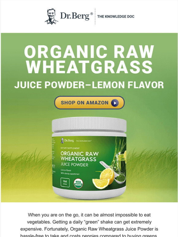 Dr Berg: Wheatgrass Juice Powder with Lemon Flavor | Milled
