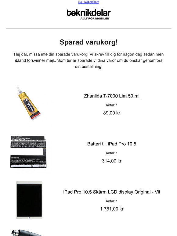 Teknikdelar: Din sparade varukorg! | Milled