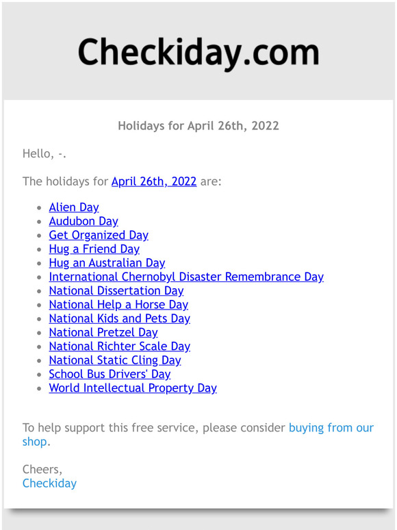 Checkiday: Holidays for April 26th, 2022! | Milled