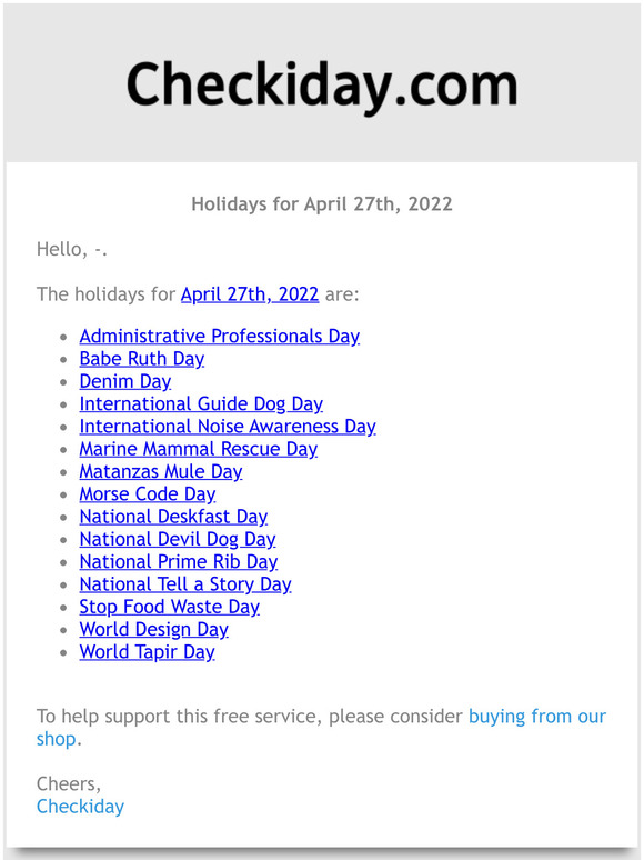 Checkiday: Holidays for April 27th, 2022! | Milled