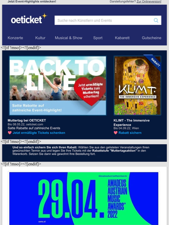 oeticket: Muttertag bei OETICKET | KLIMT - The Immersive Experience | Josh. | uvm. | Milled