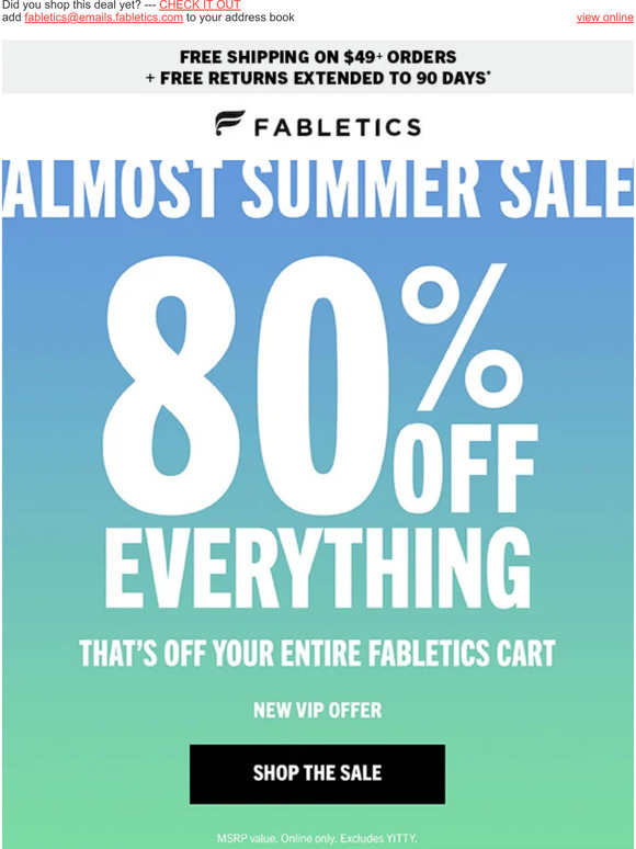 Fabletics: APPLIED TO YOUR ACCOUNT: 80% off everything | Milled