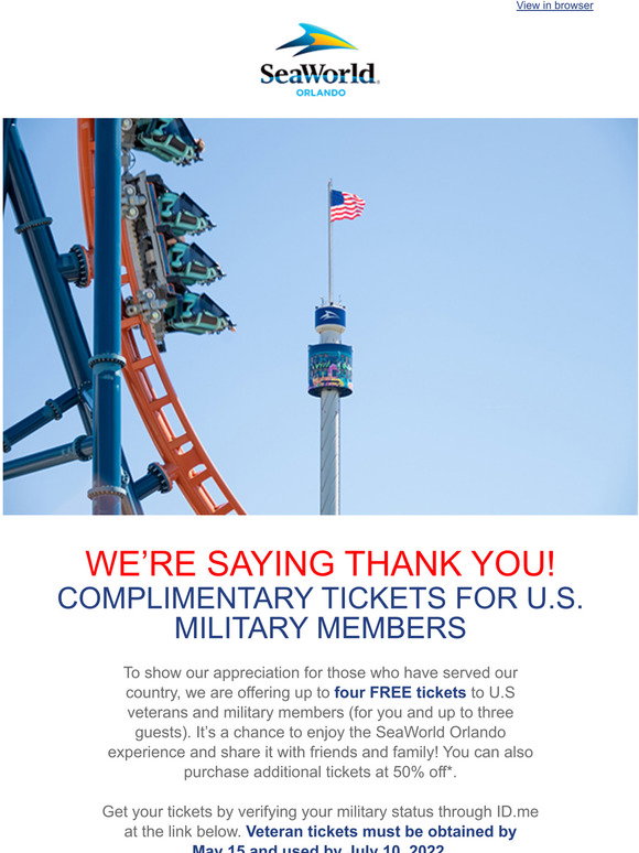 SeaWorld: Thank You: Free Tickets for U.S. Military Members | Milled