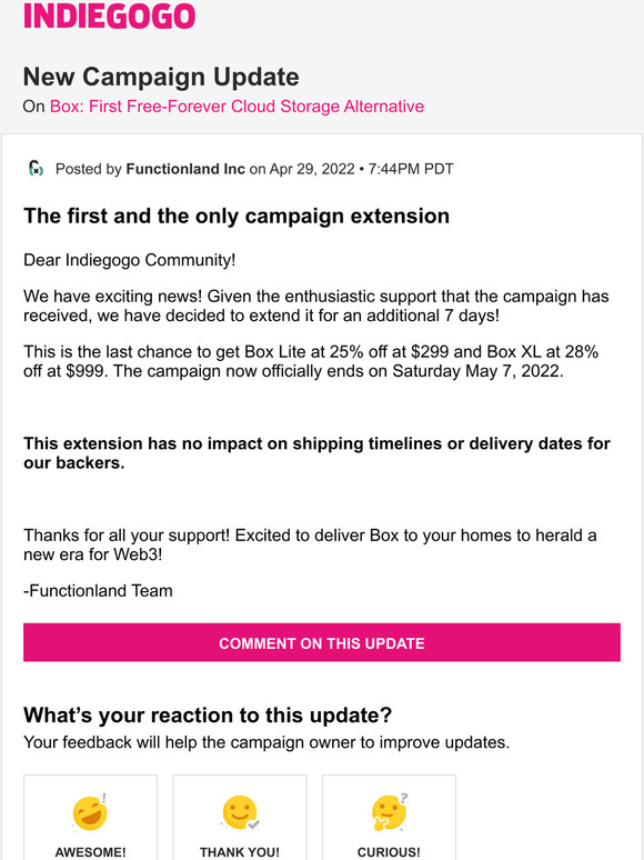 Indiegogo: Update #10 from Box: First Free-Forever Cloud Storage ...