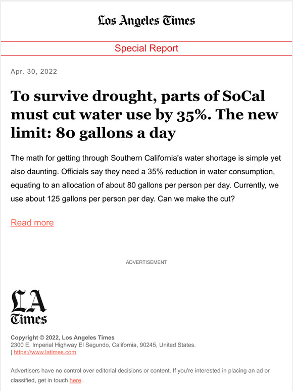 Los Angeles Times: To survive drought, parts of SoCal must cut water ...