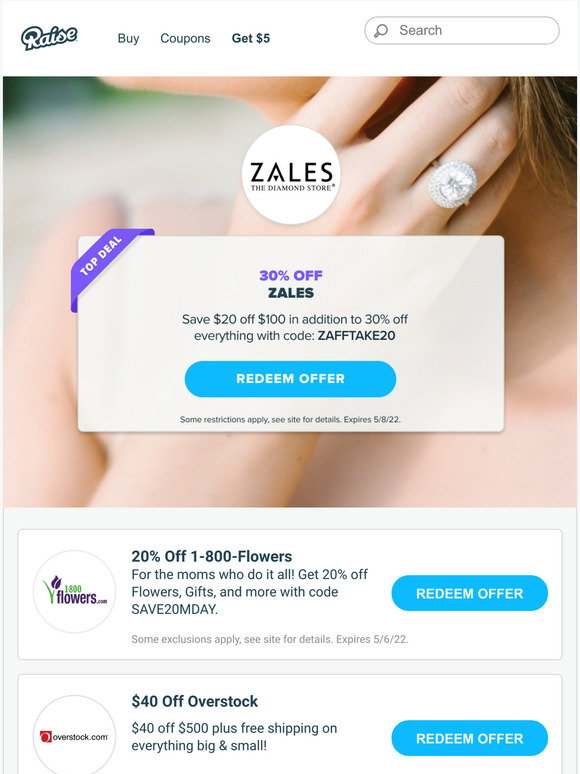 Raise: Mother's Day Coupons from Zales, Macy's, Kohl's & More | Milled