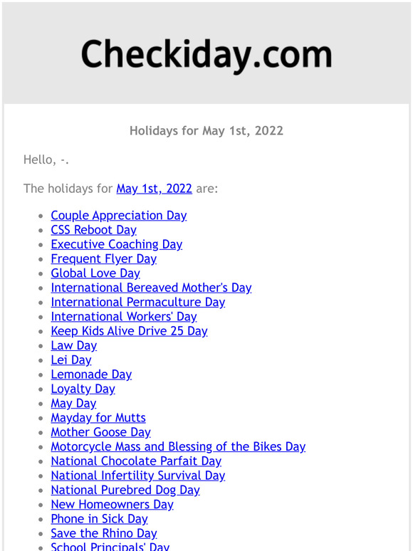 Checkiday: Holidays for May 1st, 2022! | Milled