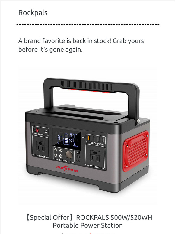 Rockpals: 24 Hours Offer-Save $160 To Get Rockpals 500W/520WH Portable Power Station | Milled