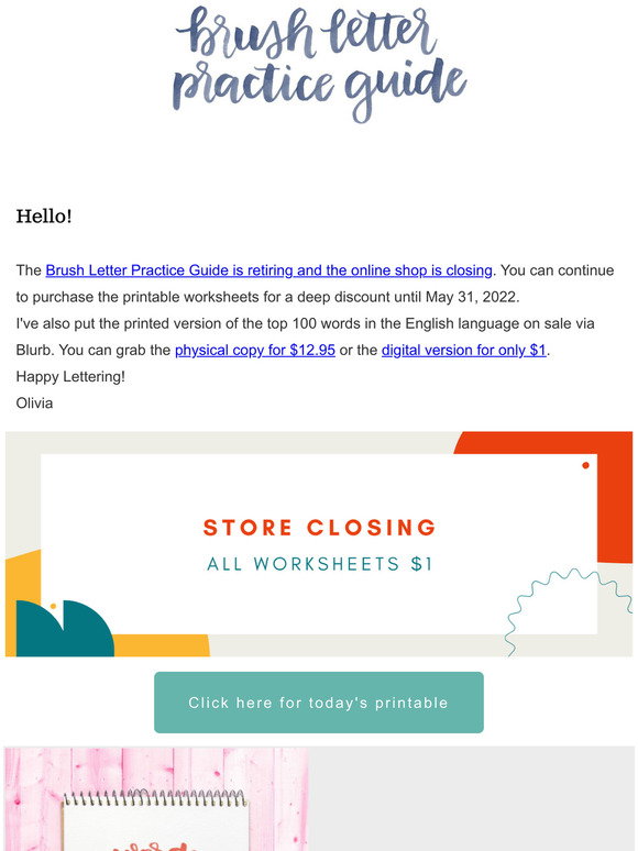 MJHdesigns: Store Closing Sale and Free Printable Brush Lettering ...