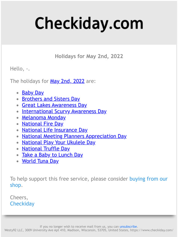 Checkiday: Holidays for May 2nd, 2022! | Milled