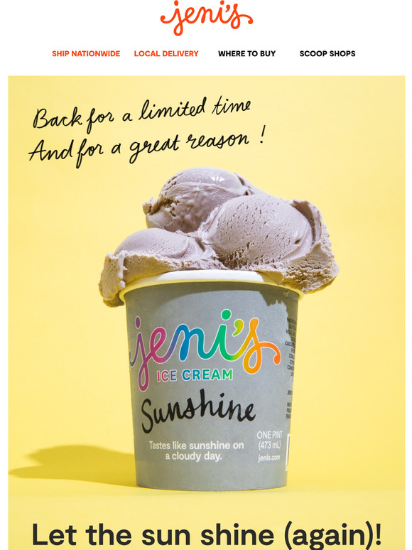 Jeni's Ice Cream: New! Sunshine ice cream returns for a great cause ...