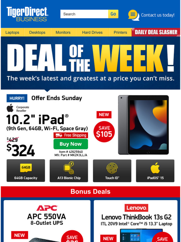 TigerDirect: Take A Bite!$324 iPad 9th Gen w/ 64GB | Milled