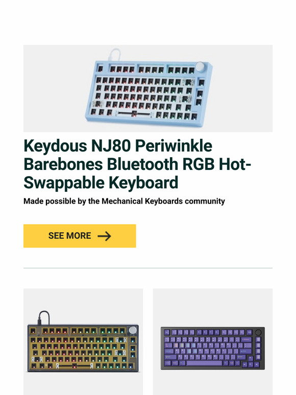 Drop: Keydous NJ80 Periwinkle Barebones Bluetooth RGB Hot-Swappable ...